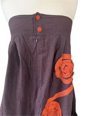 Dresses | Strapless Chocolate Brown Maxi Dress With Rust Rose Appliqu ...